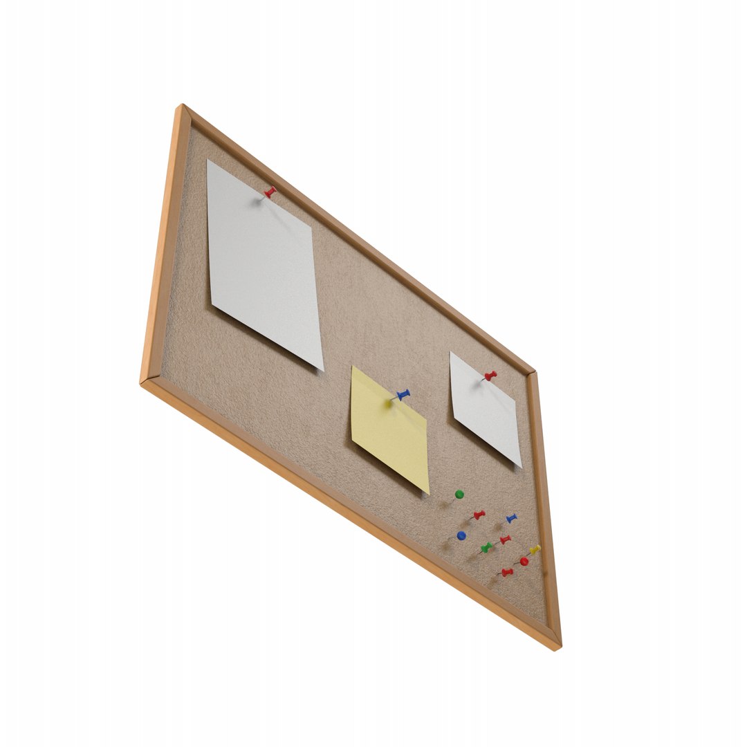Corkboard With Notes And Push Pins 3D Model - TurboSquid 2085268