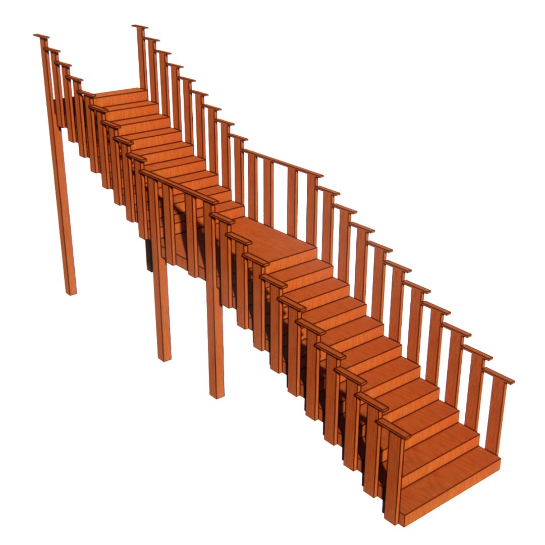 Wooden Staircase with Landing 3D model - TurboSquid 2155874
