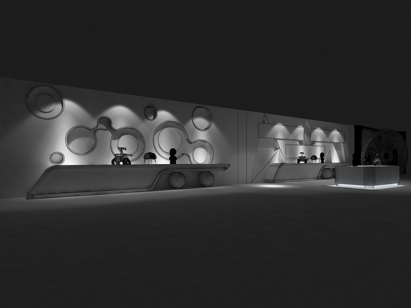 High-Tech Future Exhibition Hall Exhibition Wall Module 3D Model ...