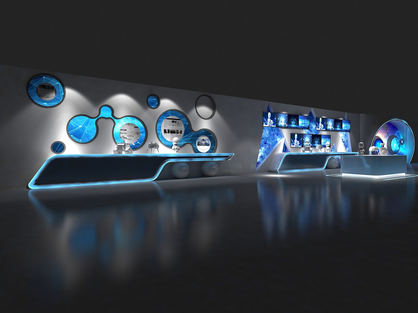 High-Tech Future Exhibition Hall Exhibition Wall Module 3D Model ...