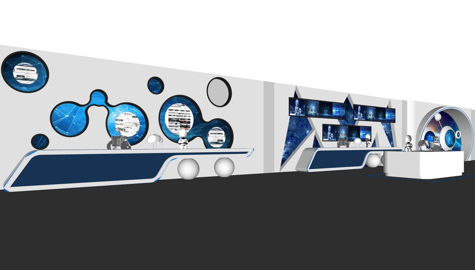 High-Tech Future Exhibition Hall Exhibition Wall Module 3D Model ...