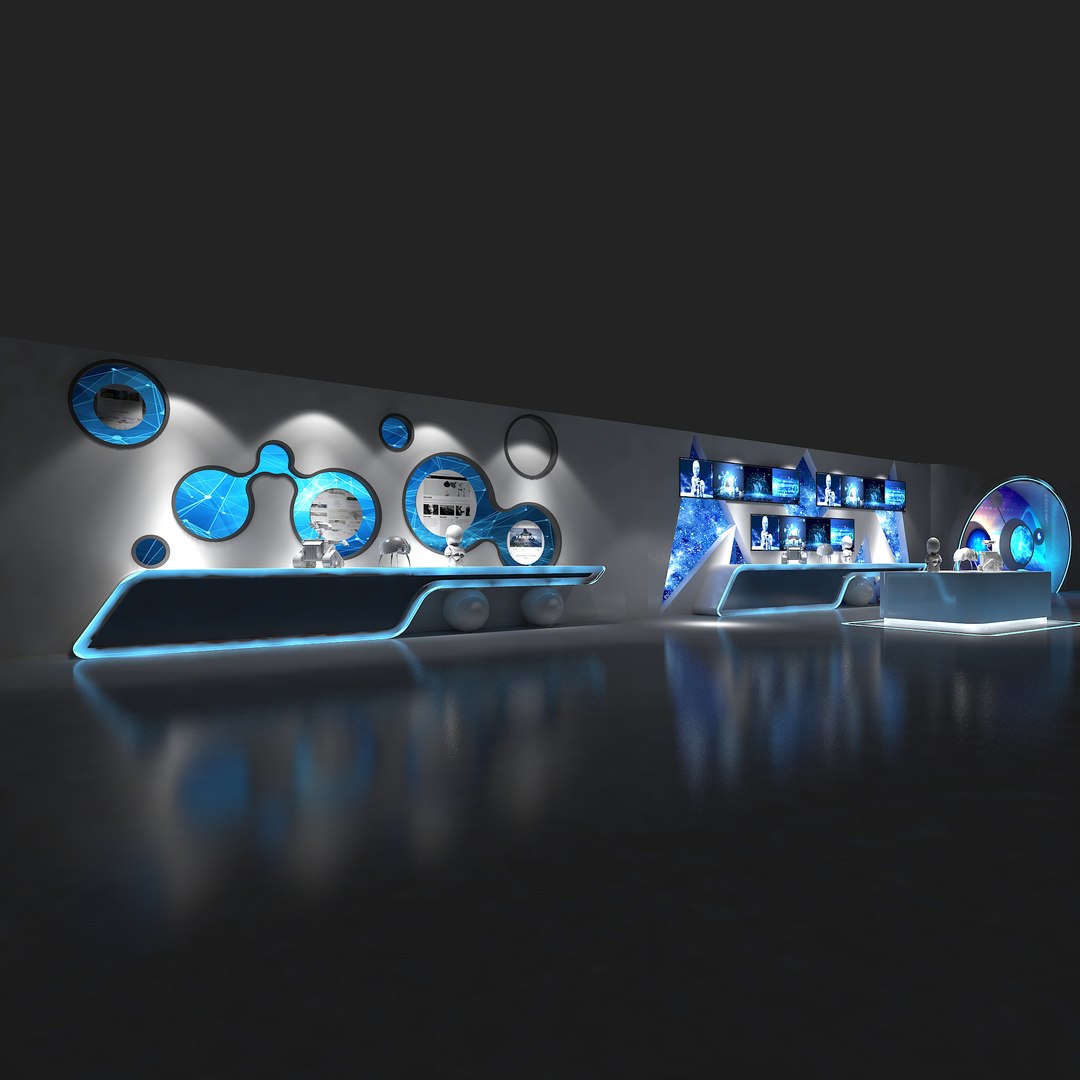 High-Tech Future Exhibition Hall Exhibition Wall Module 3D Model ...