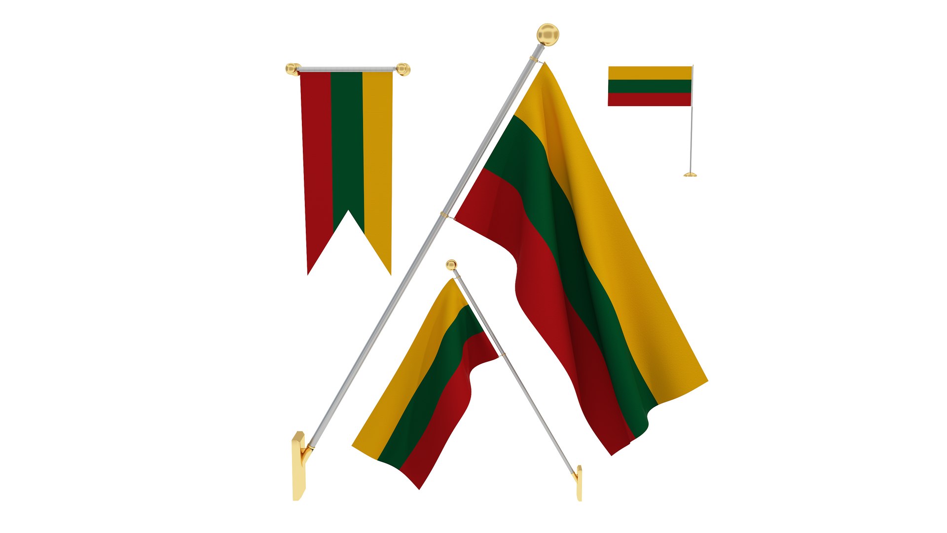 Lithuania Flag Set Model - TurboSquid 2399159