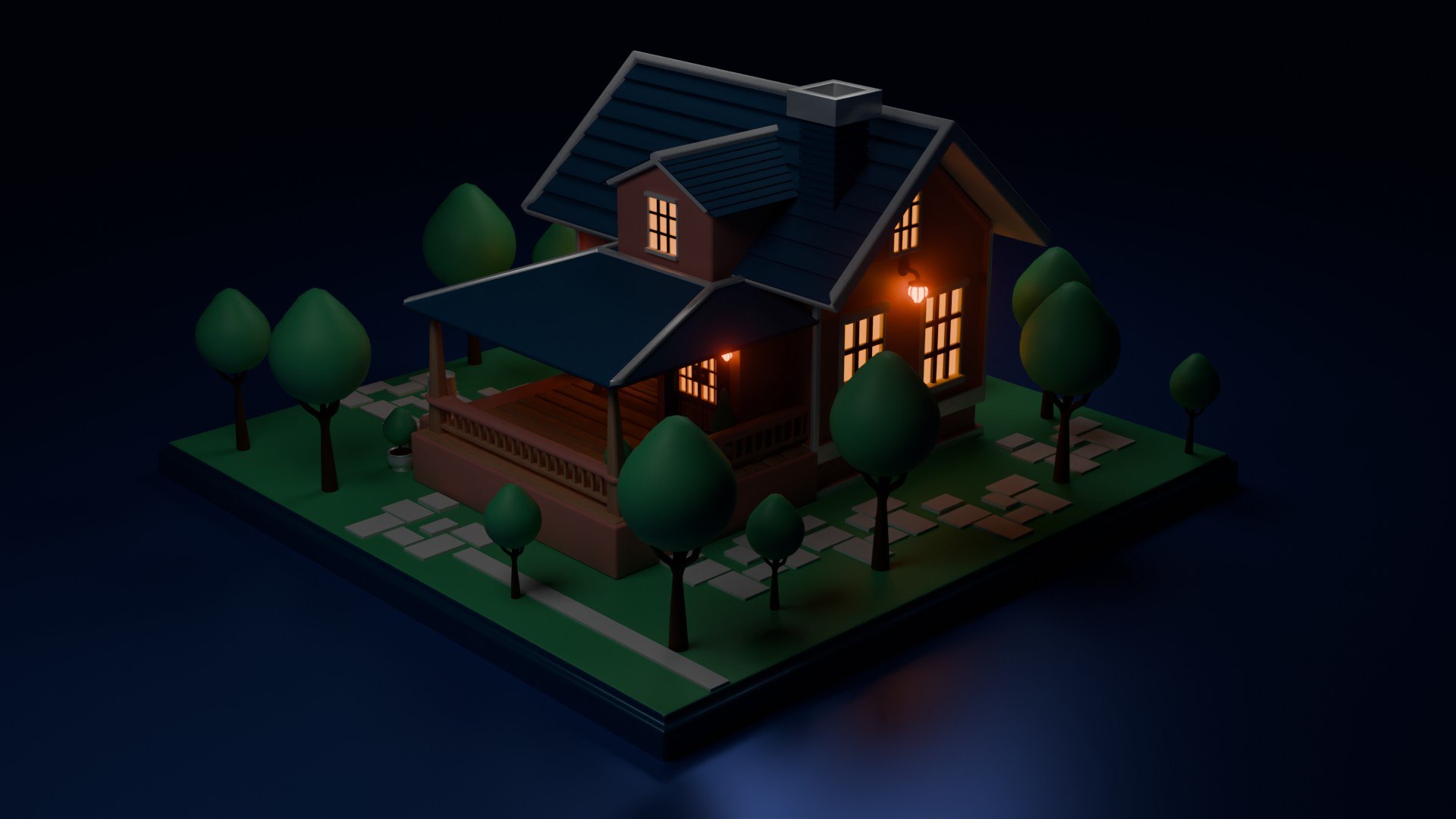 3D Stylized Night House Model - TurboSquid 2201425