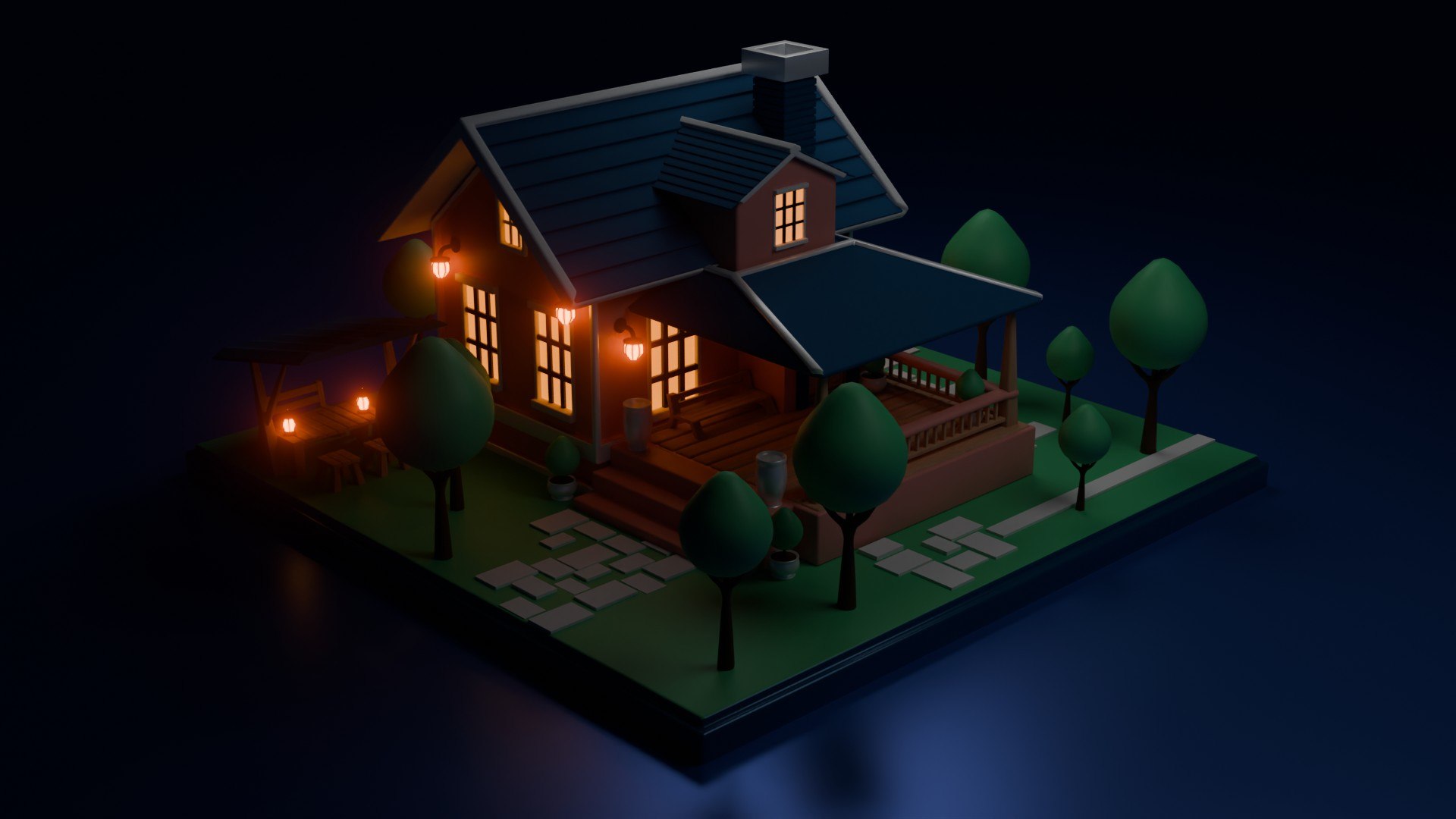 3D Stylized Night House Model - TurboSquid 2201425