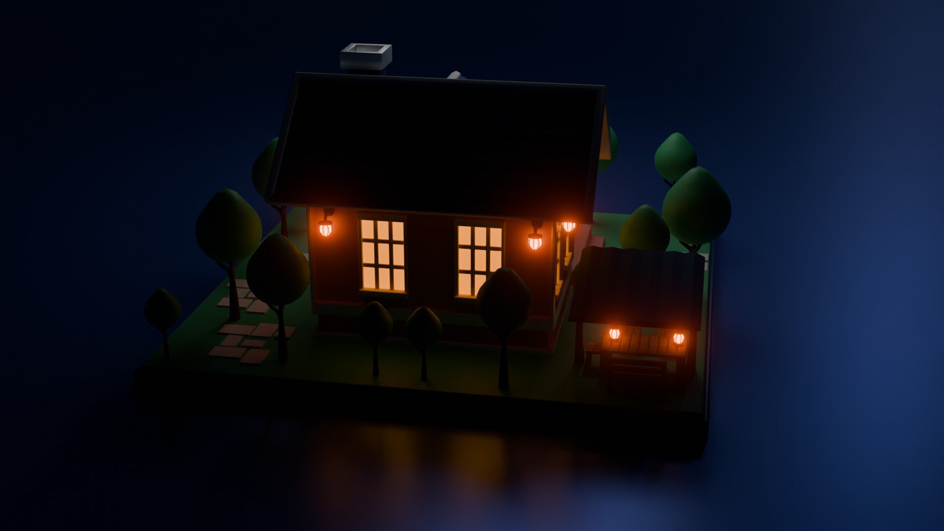 3D Stylized Night House Model - TurboSquid 2201425