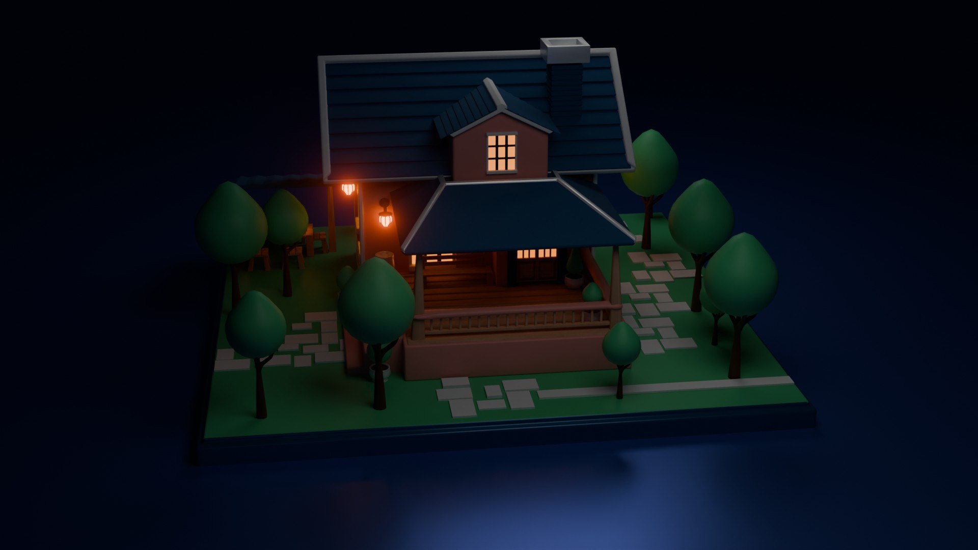 3D Stylized Night House Model - TurboSquid 2201425