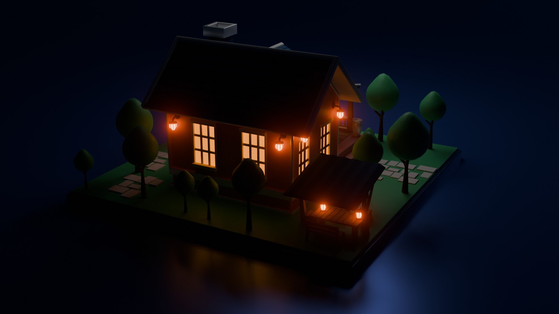 3D Stylized Night House Model - TurboSquid 2201425