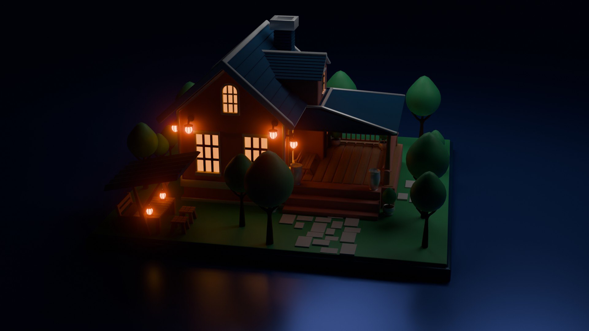 3D Stylized Night House Model - TurboSquid 2201425