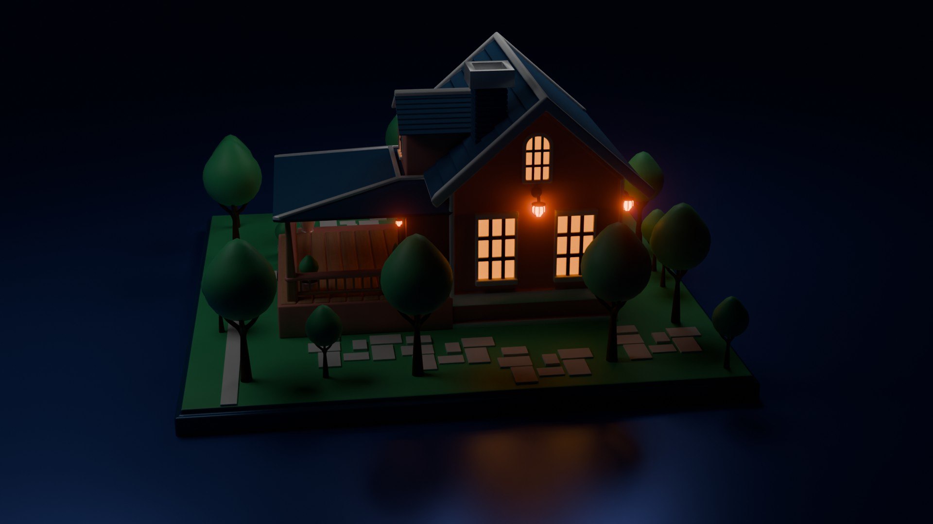 3D Stylized Night House Model - TurboSquid 2201425