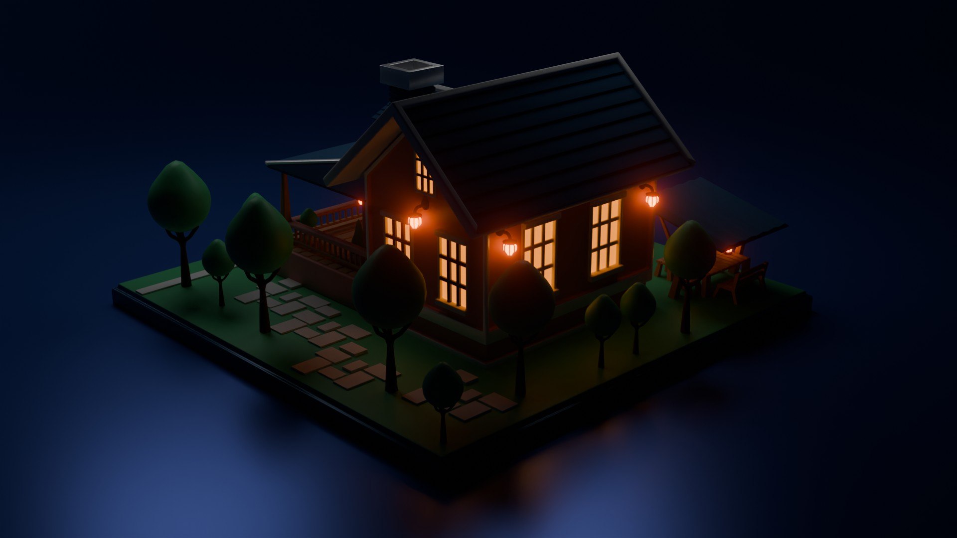 3D Stylized Night House Model - TurboSquid 2201425