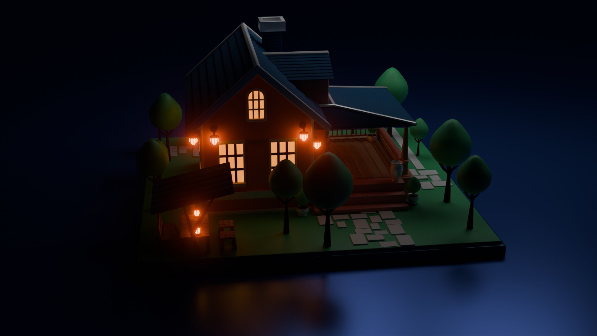 3D Stylized Night House Model - TurboSquid 2201425