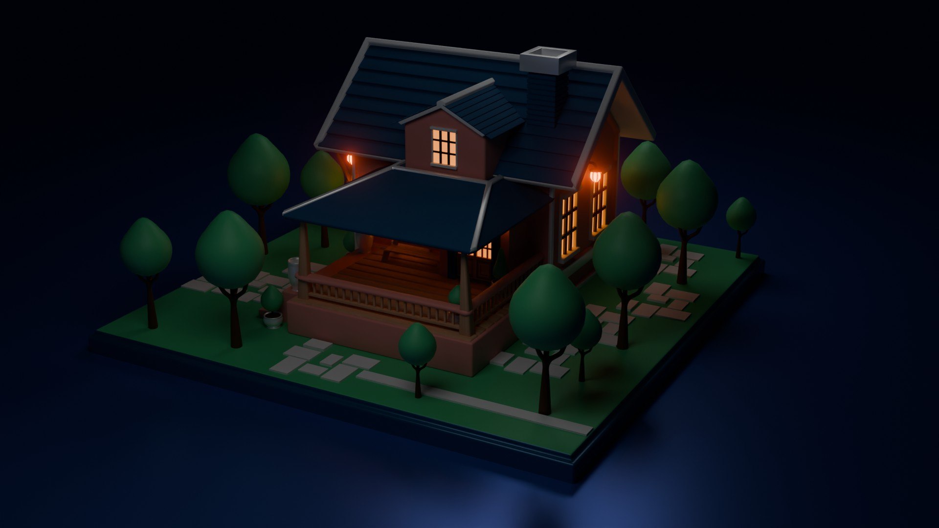 3D Low Poly Night House Model - TurboSquid 2201425
