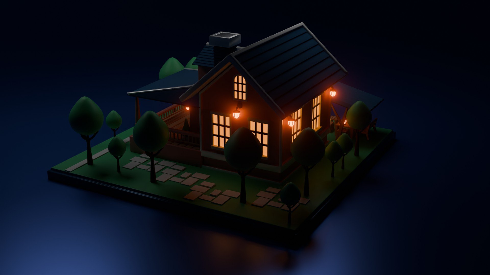 3D Stylized Night House Model - TurboSquid 2201425