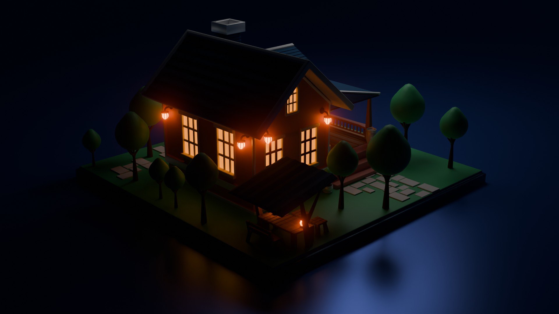 3D Stylized Night House Model - TurboSquid 2201425