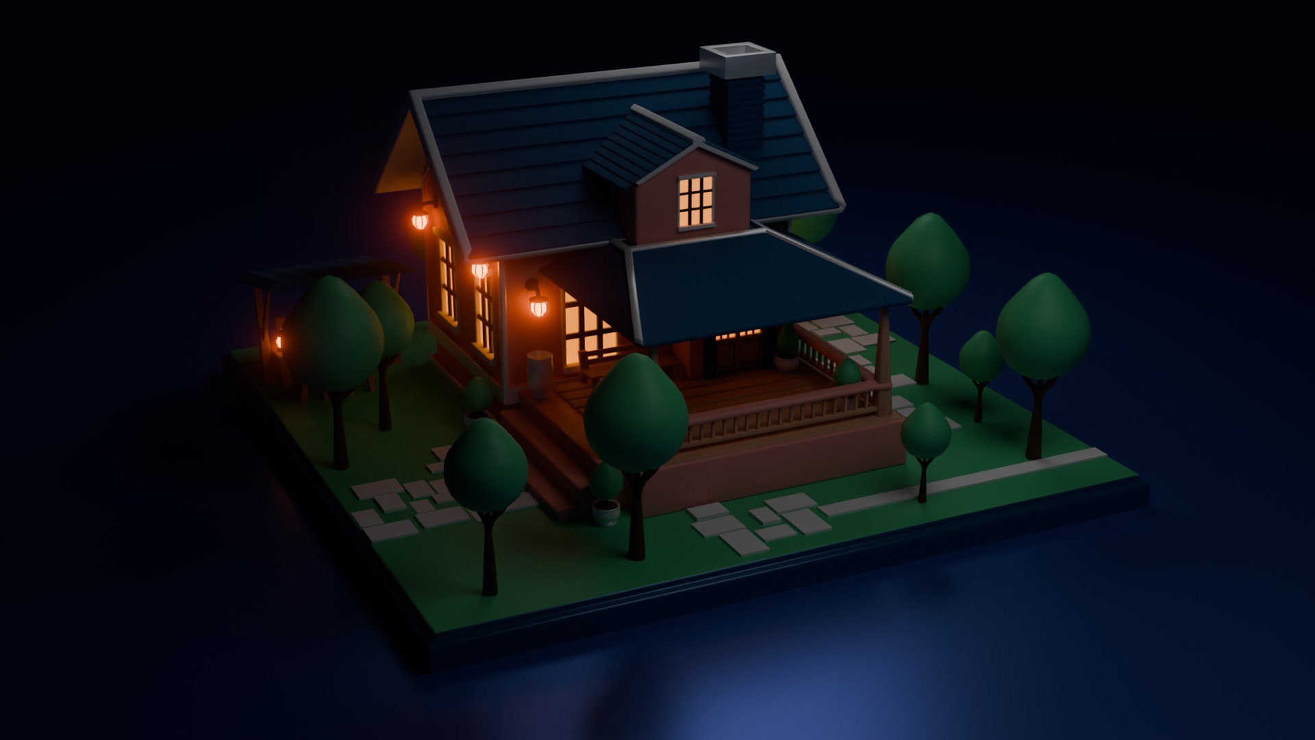 3D Stylized Night House Model - TurboSquid 2201425