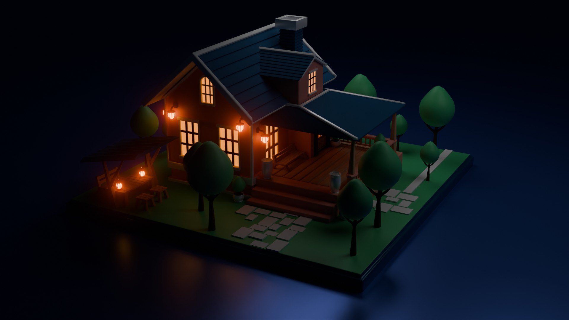 3D Stylized Night House Model - TurboSquid 2201425