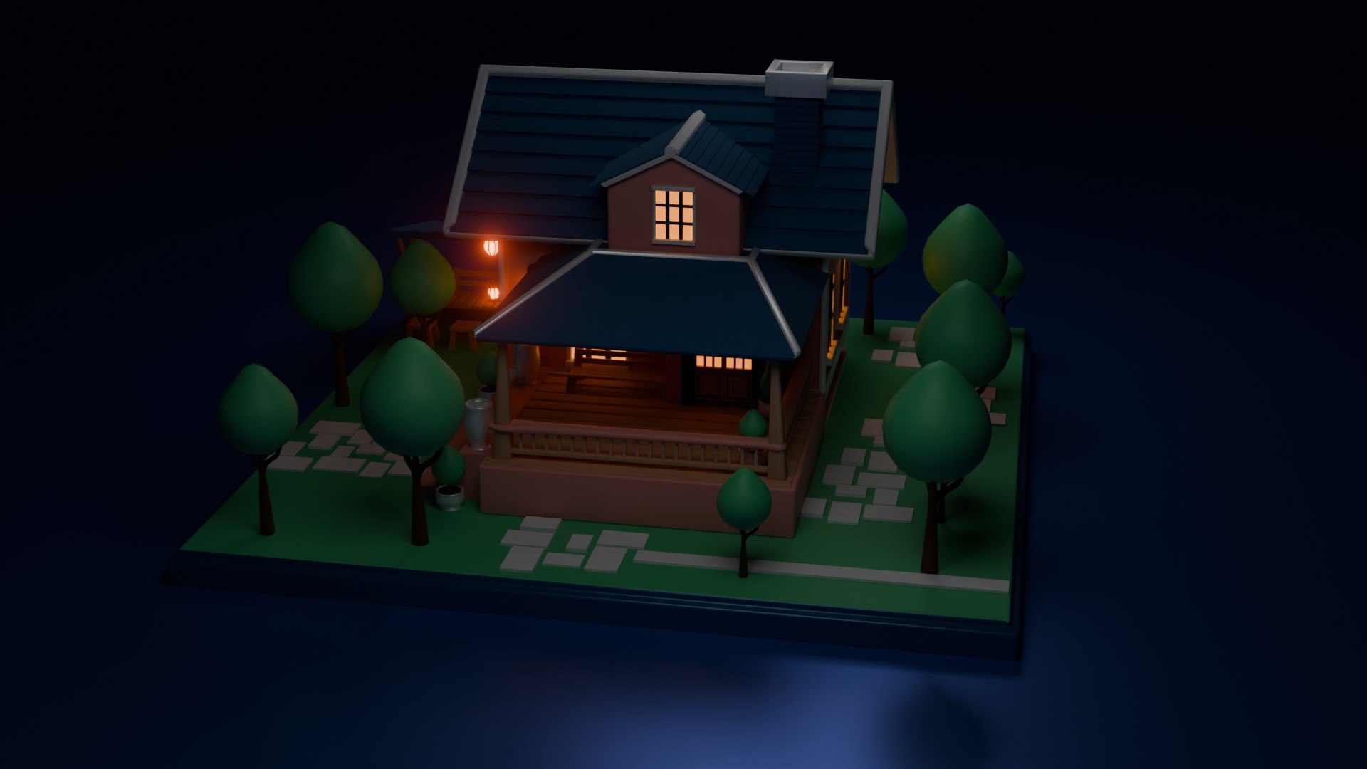 3D Stylized Night House Model - TurboSquid 2201425