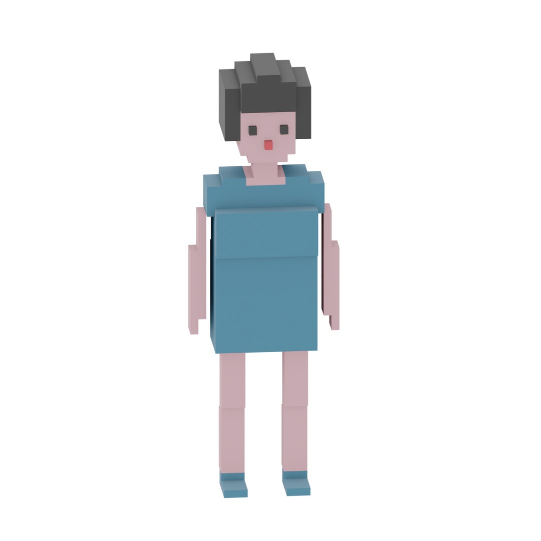 3D Woman Cartoon Low Poly Voxel Art 8 Bit - TurboSquid 1840387
