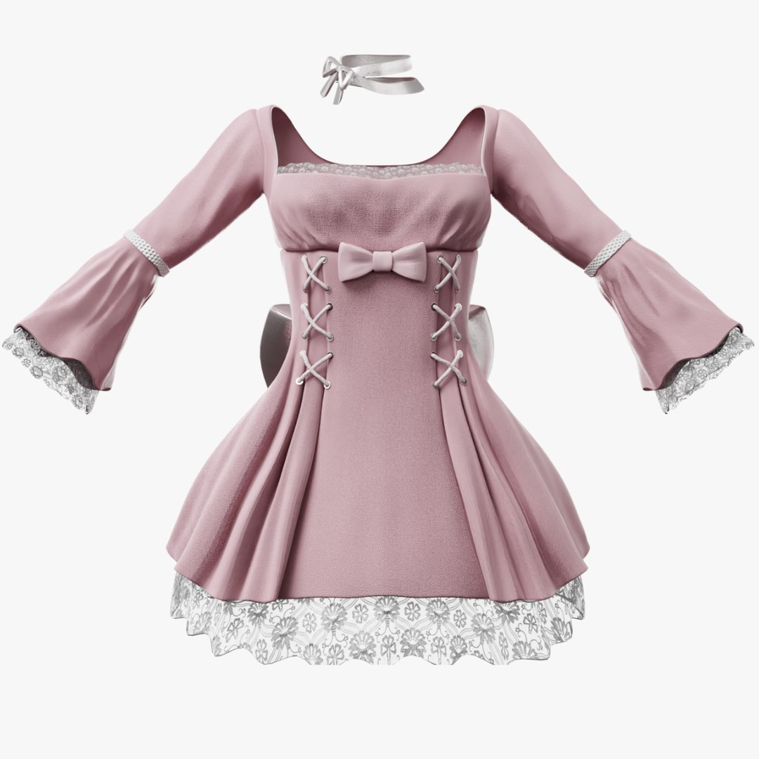 3D Pink Lolita Dress model - TurboSquid 2052917