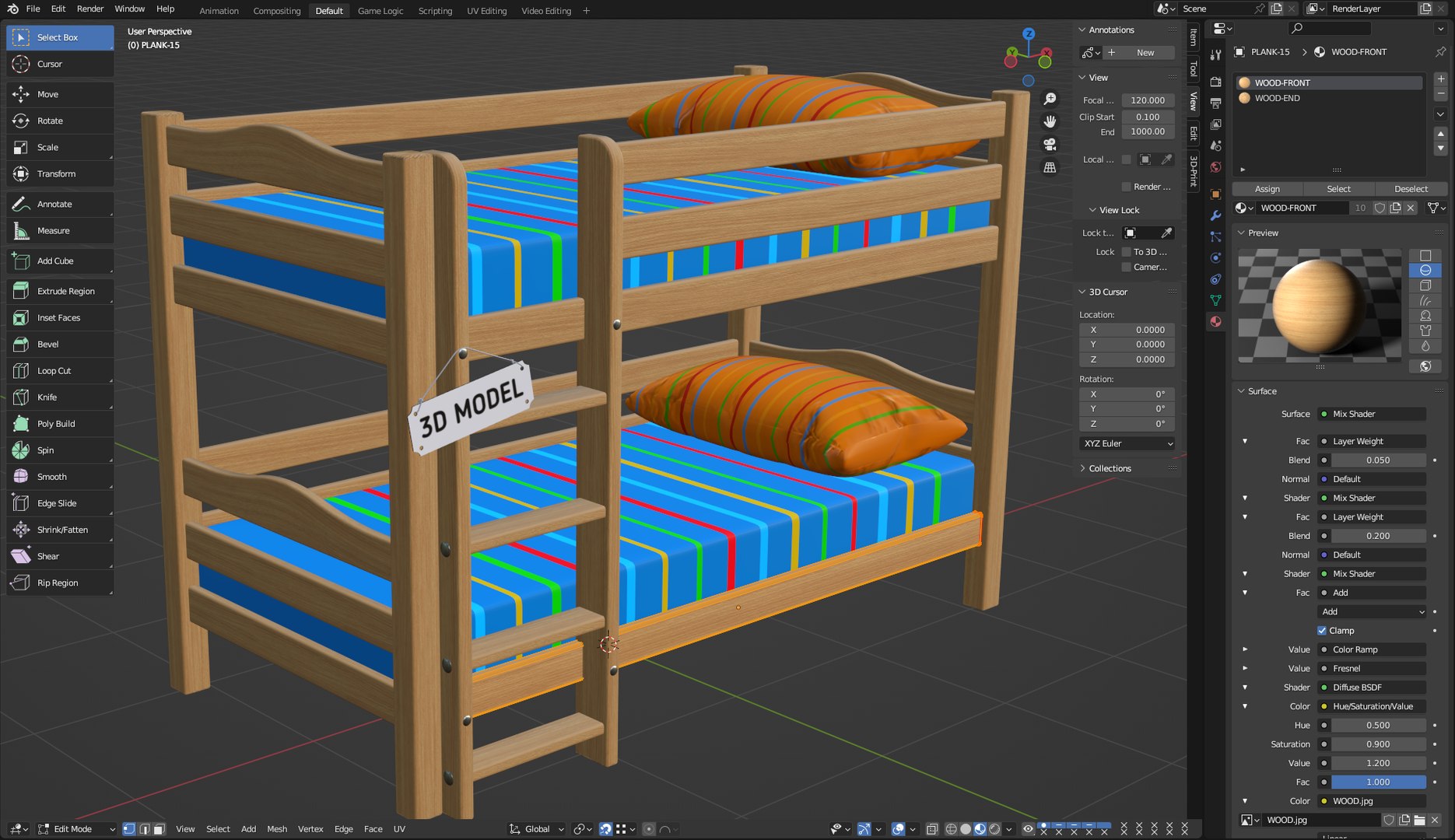 3D Model Kids Bunk Bed - TurboSquid 2347095
