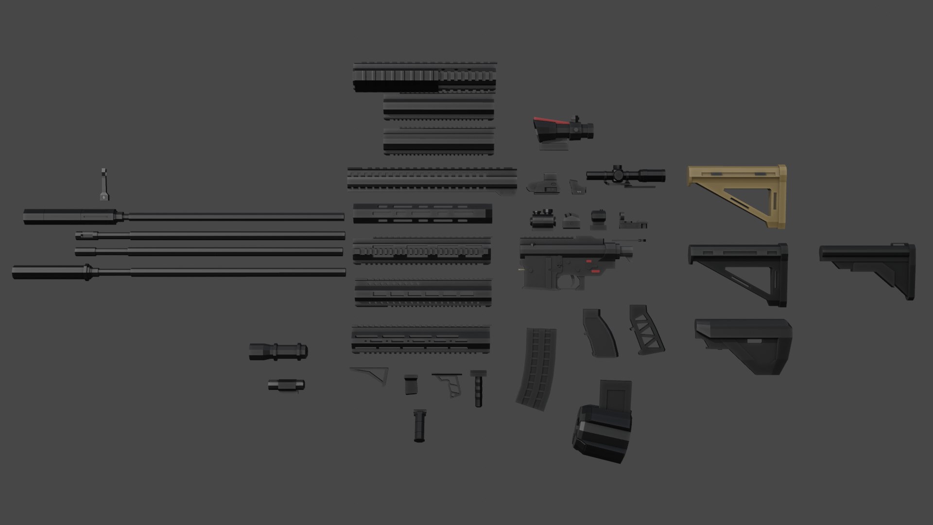 Low Poly Gun Parts Attachments HK416 3D Model - TurboSquid 1991787