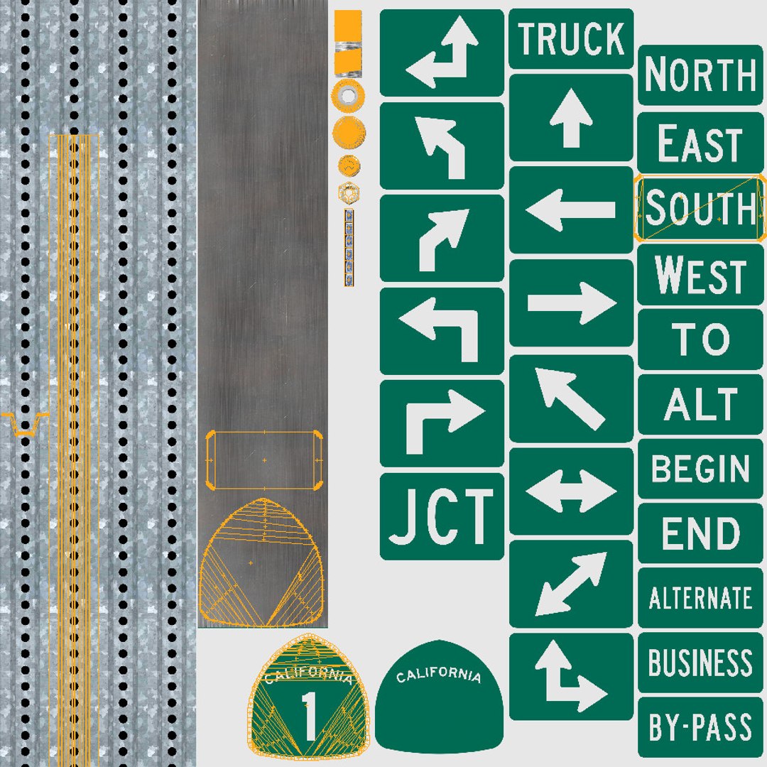 3D California State Highway 1 South 3D Sign M3-3 - TurboSquid 2312811