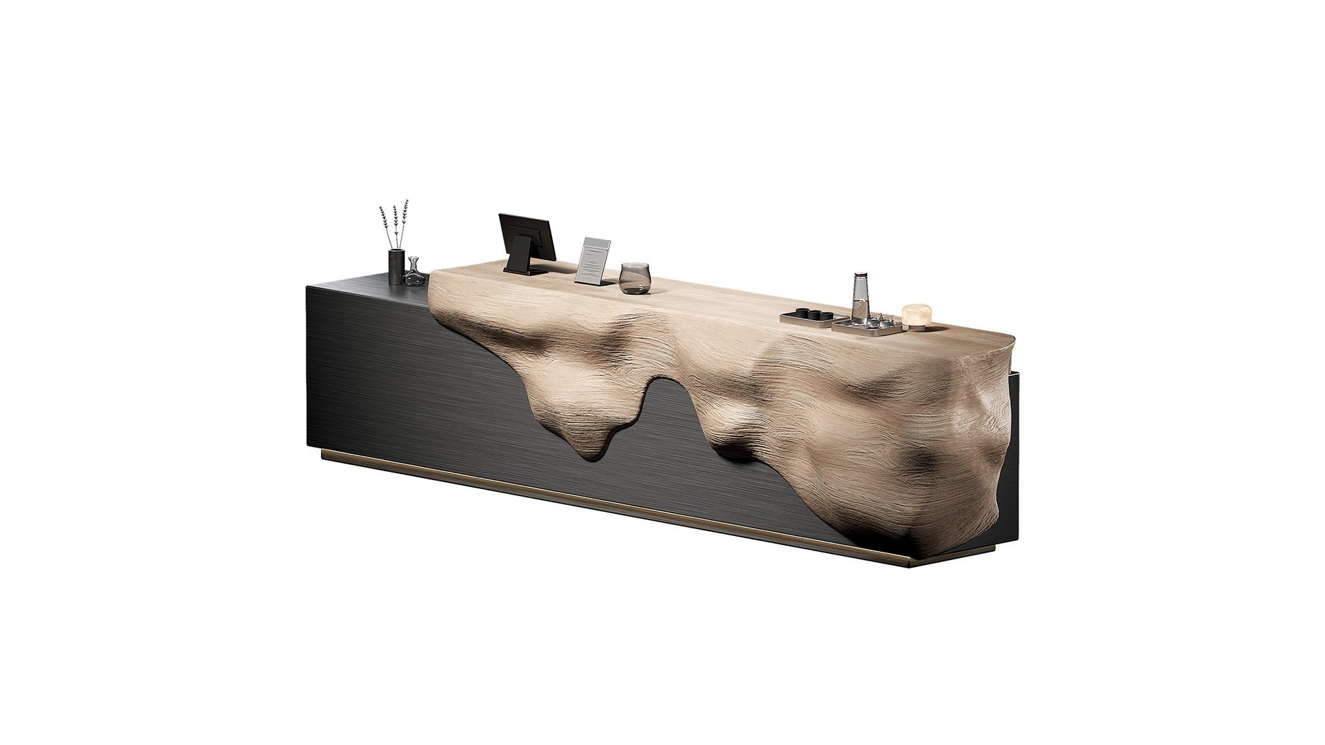 3D Model Bar Counter Desk Wavy Wood And Stone Options - TurboSquid 2351682