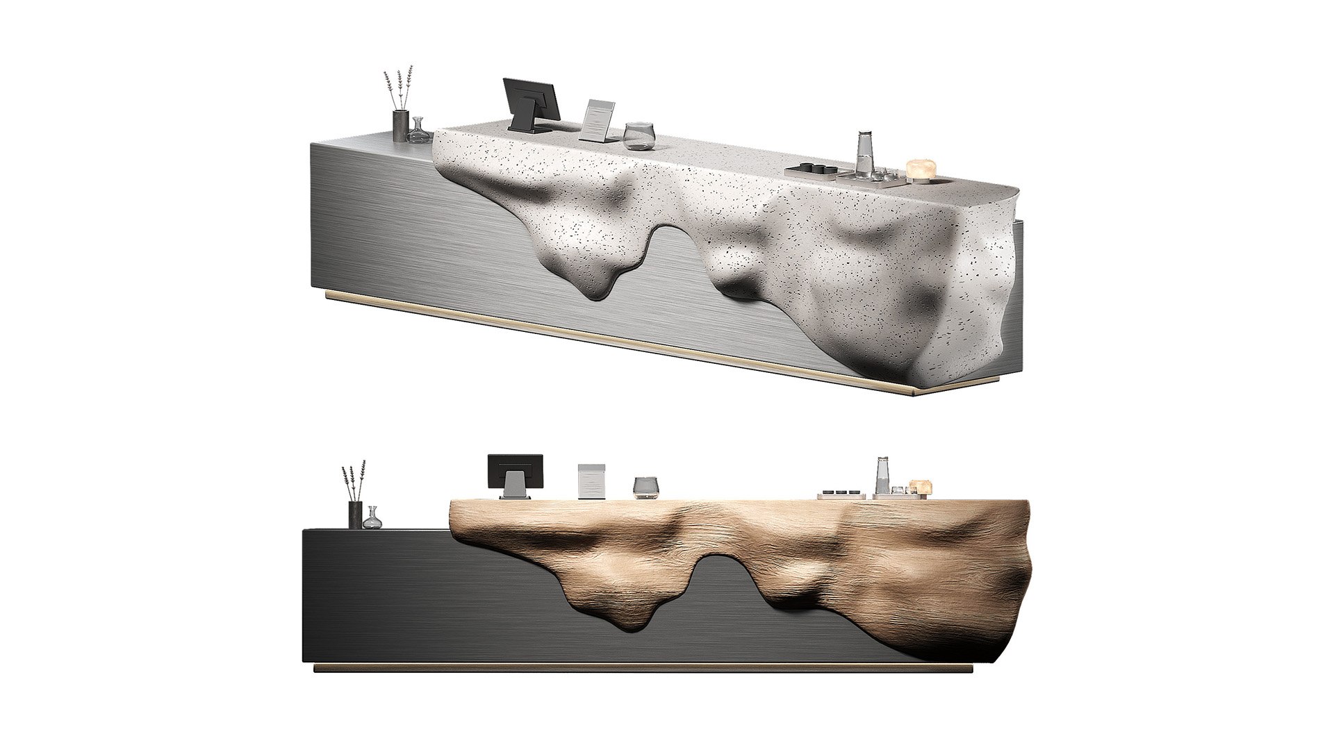 3D Model Bar Counter Desk Wavy Wood And Stone Options - TurboSquid 2351682