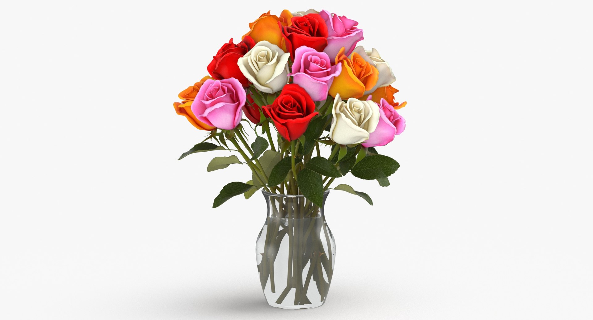 Mixed Rose Bouquet 01 In Glass Vase 3D Model - TurboSquid 2127922