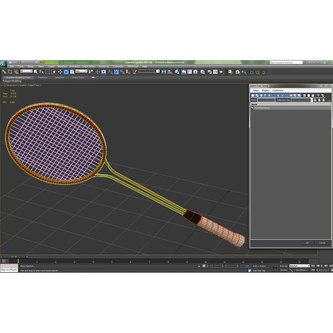 3d badminton racket 2 red model