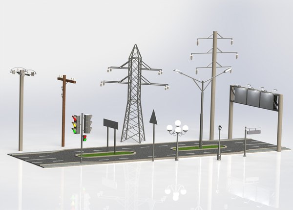 3d max traffic light road signs