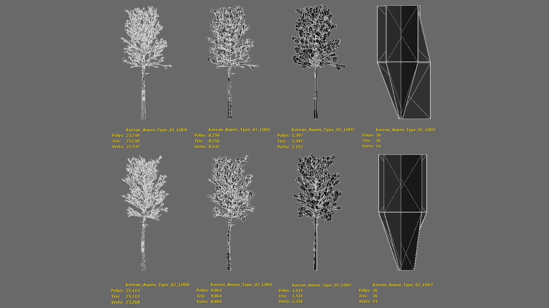 3D Model 5 Realistic Korean Aspen Tree Model II LOD II Game Ready ...