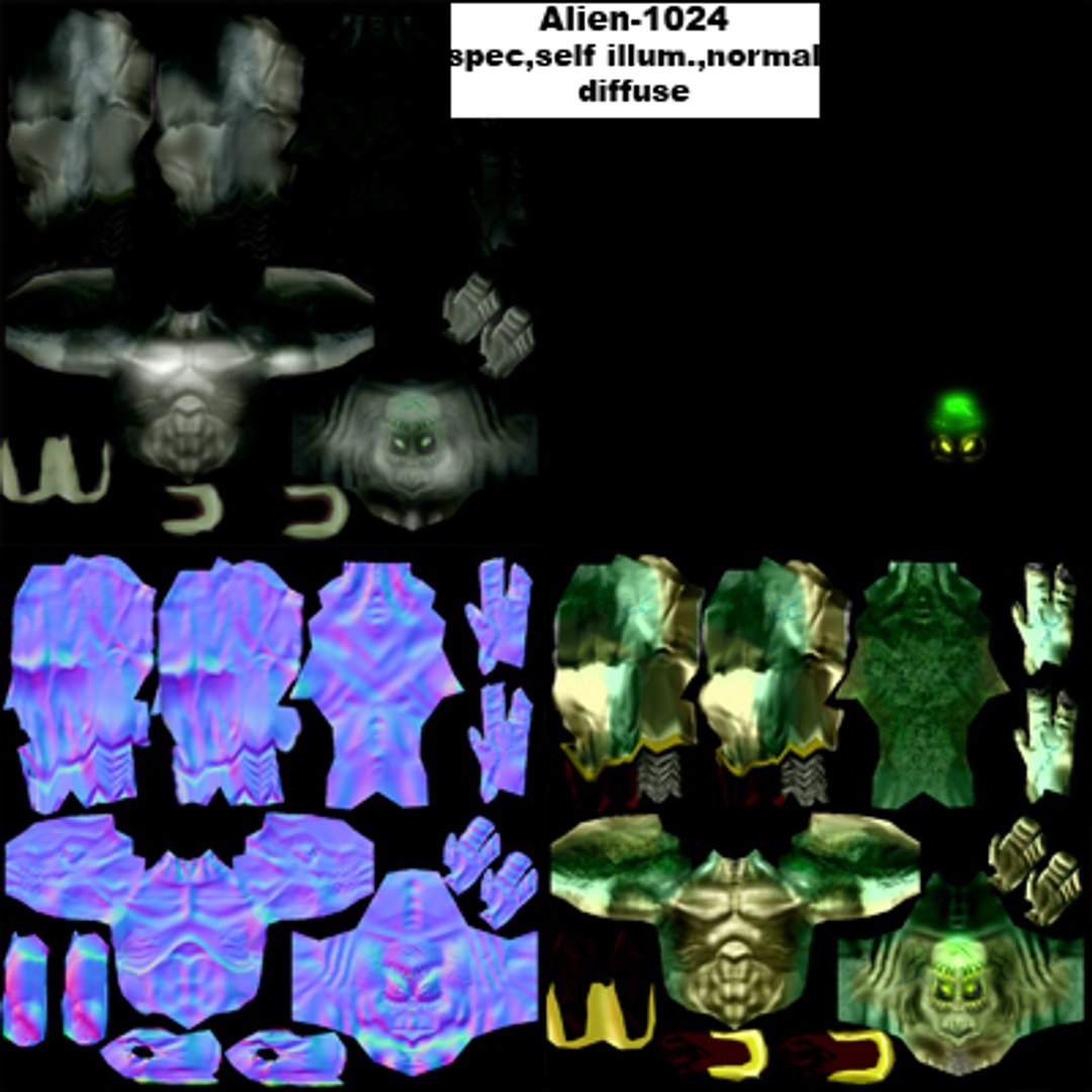 free alien normal mapped 3d model