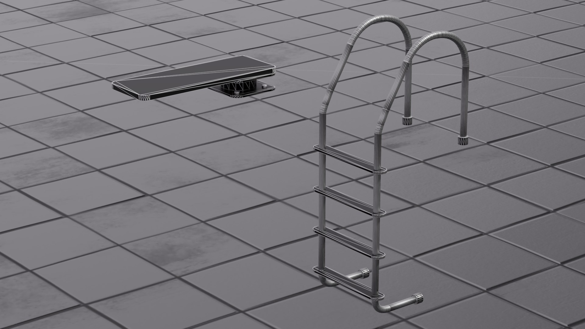 3D Model Pool Ladder And Diving Board - TurboSquid 1769632