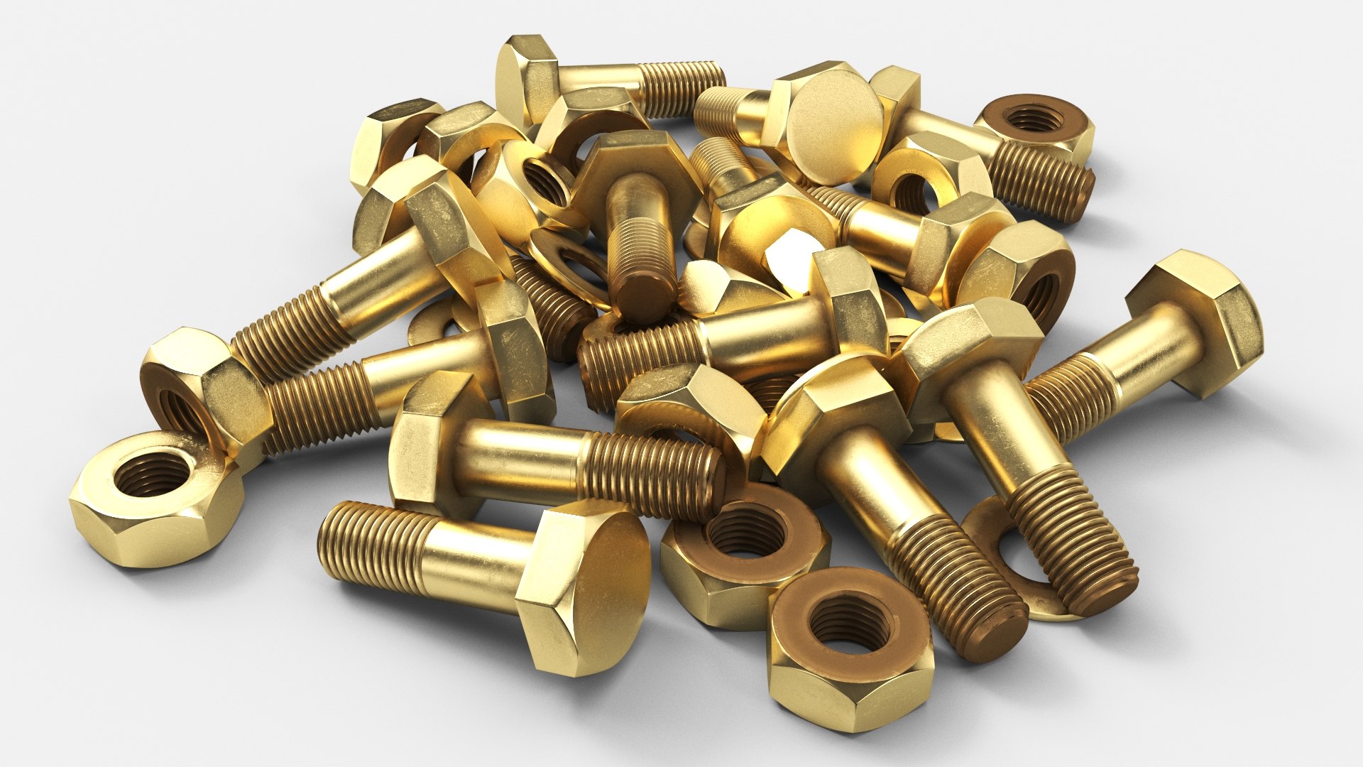 Gold Hex Bolts Nuts 3D - TurboSquid 2117145