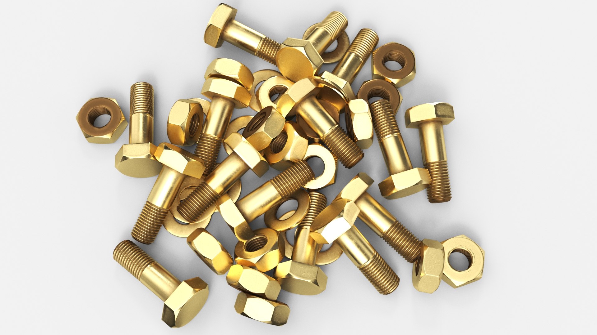 Gold Hex Bolts Nuts 3D - TurboSquid 2117145