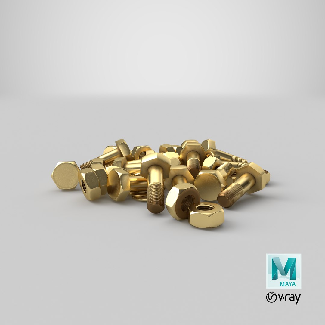 Gold Hex Bolts Nuts 3D - TurboSquid 2117145