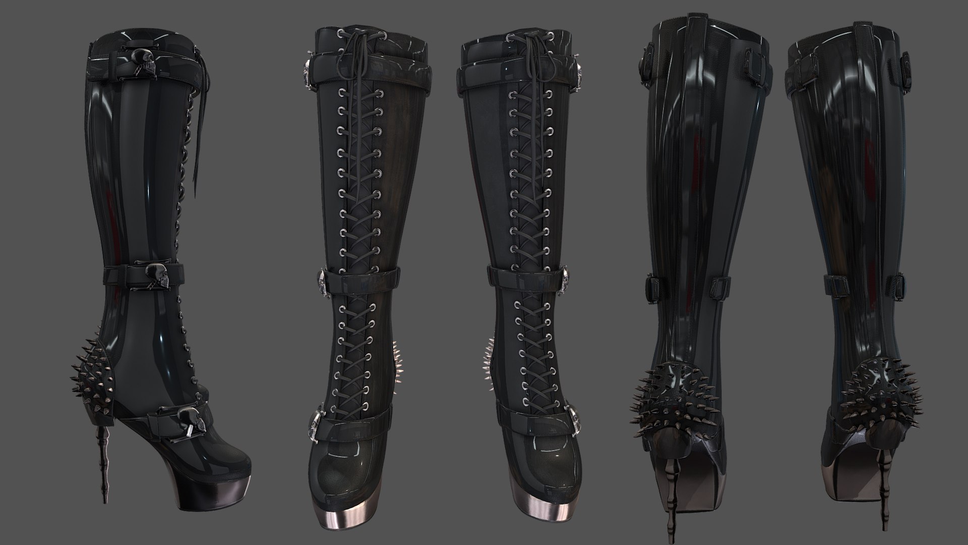 Skulls Spikes Decorated Heel Model - TurboSquid 1700723