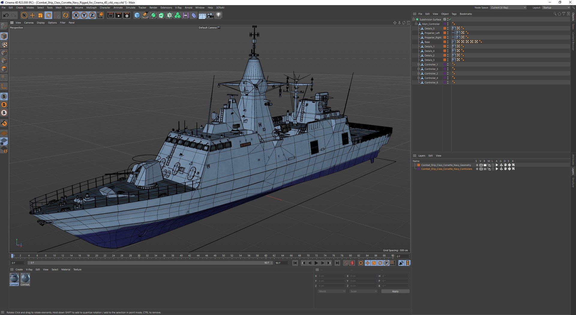 3D Combat Ship Class Corvette Navy Rigged For Cinema 4D Model ...