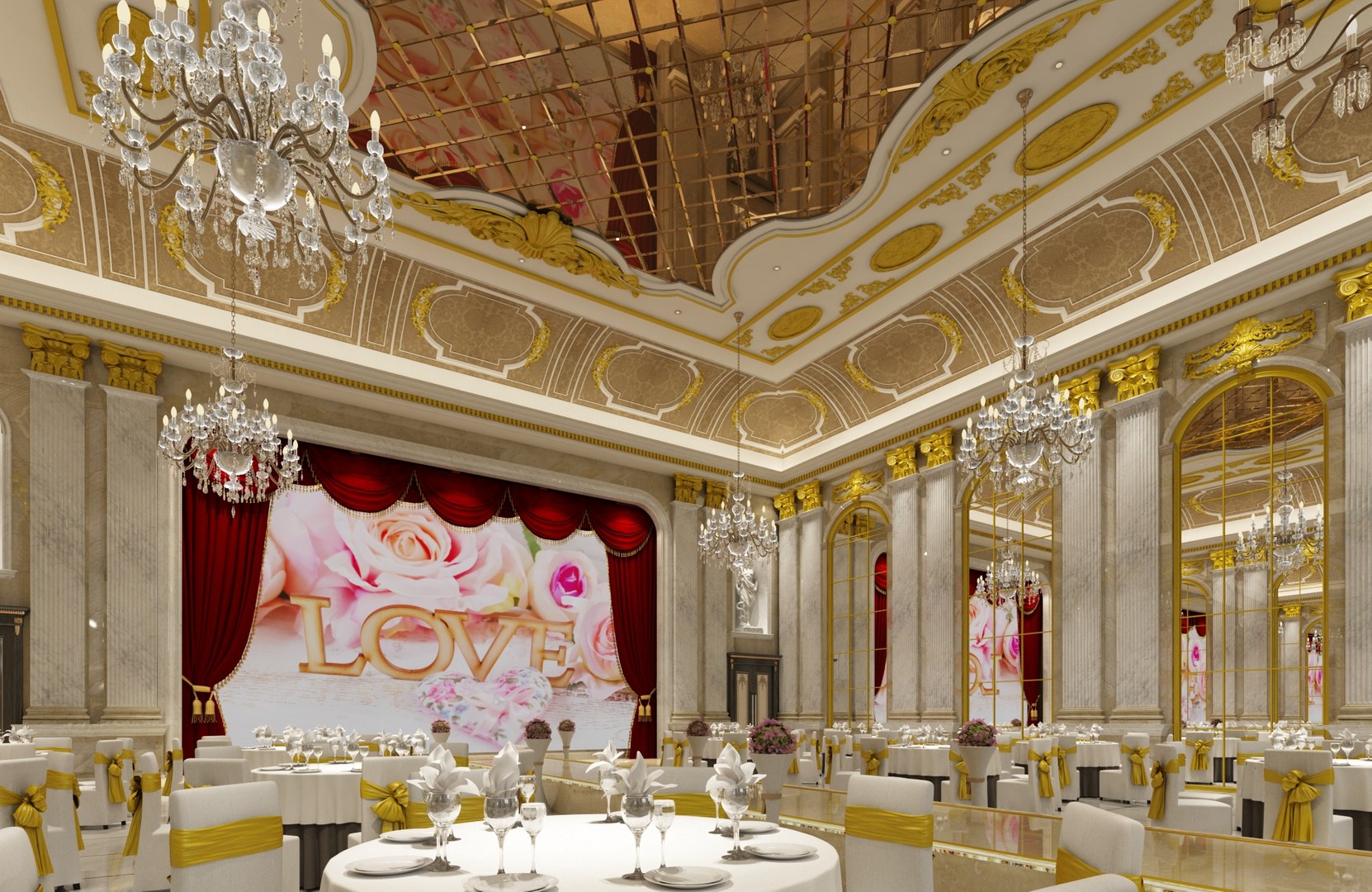 3D Banquet Hall 02 Model - TurboSquid 2254772