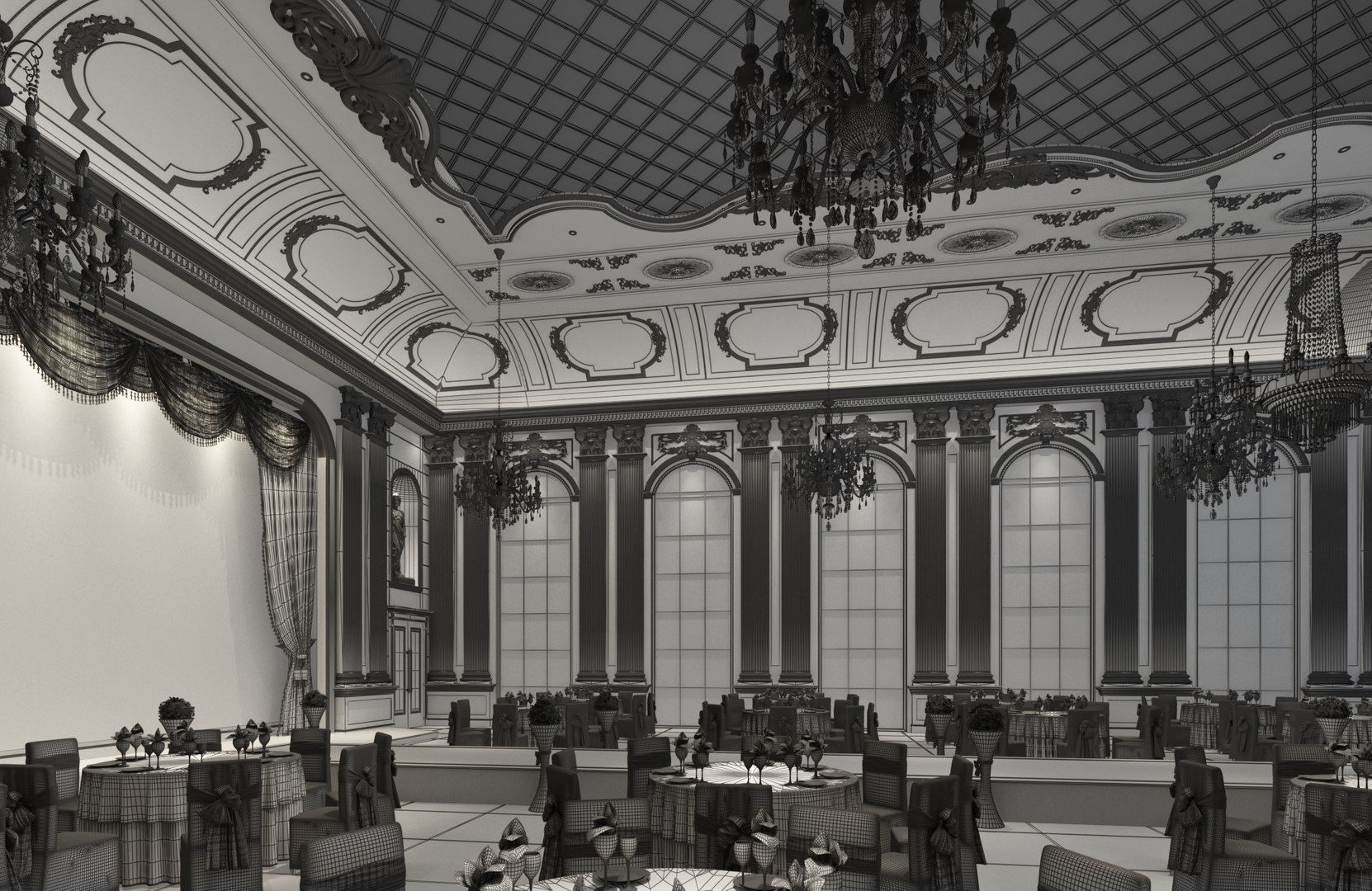 3D Banquet Hall 02 Model - TurboSquid 2254772