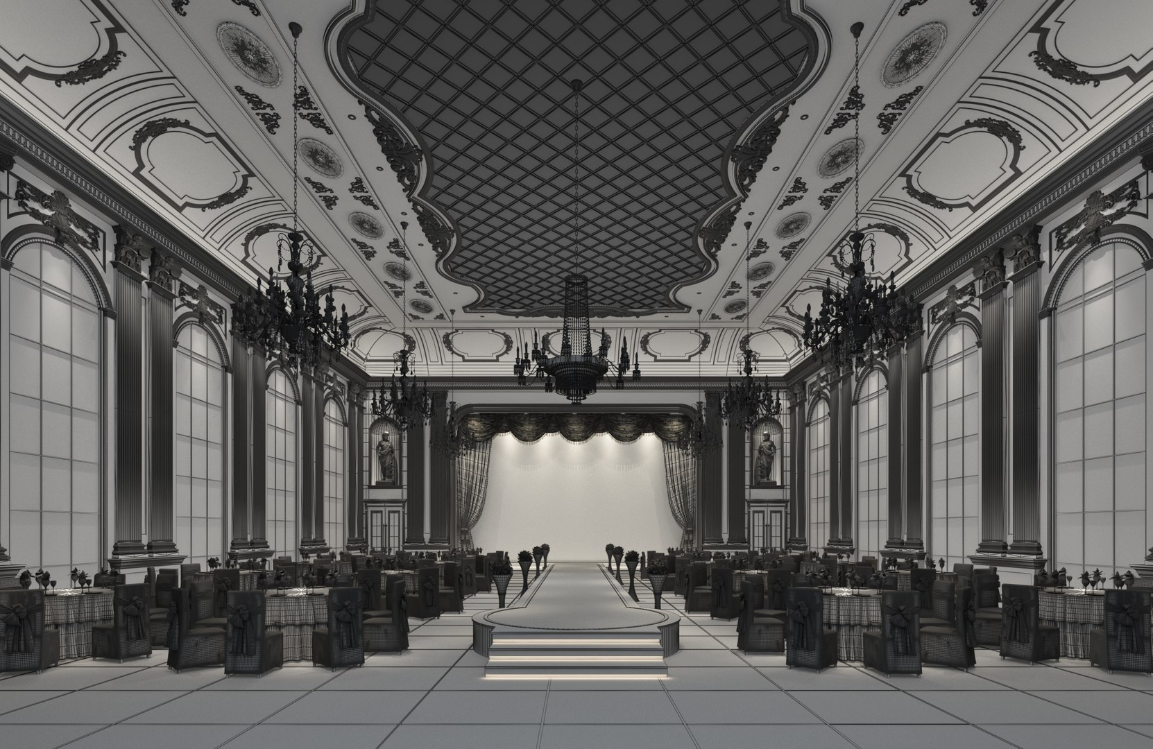 3D Banquet Hall 02 Model - TurboSquid 2254772