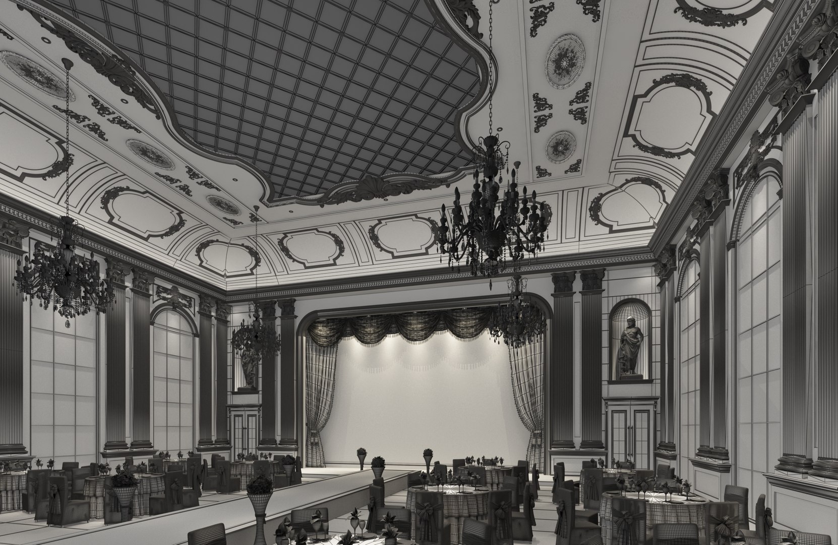 3D Banquet Hall 02 Model - TurboSquid 2254772