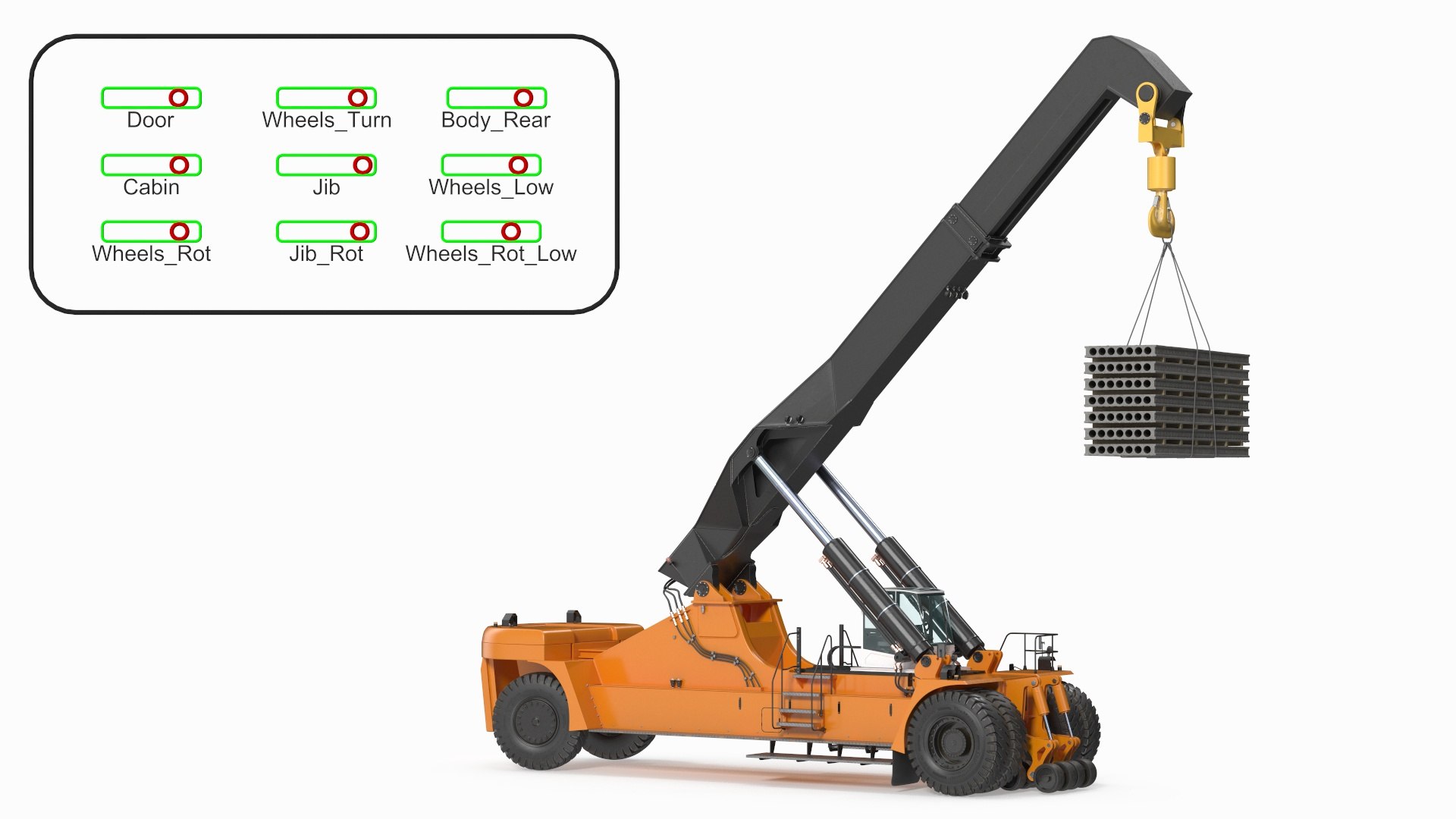 Reachstacker Lifts Concrete Slabs Rigged 3D Model - TurboSquid 2295579