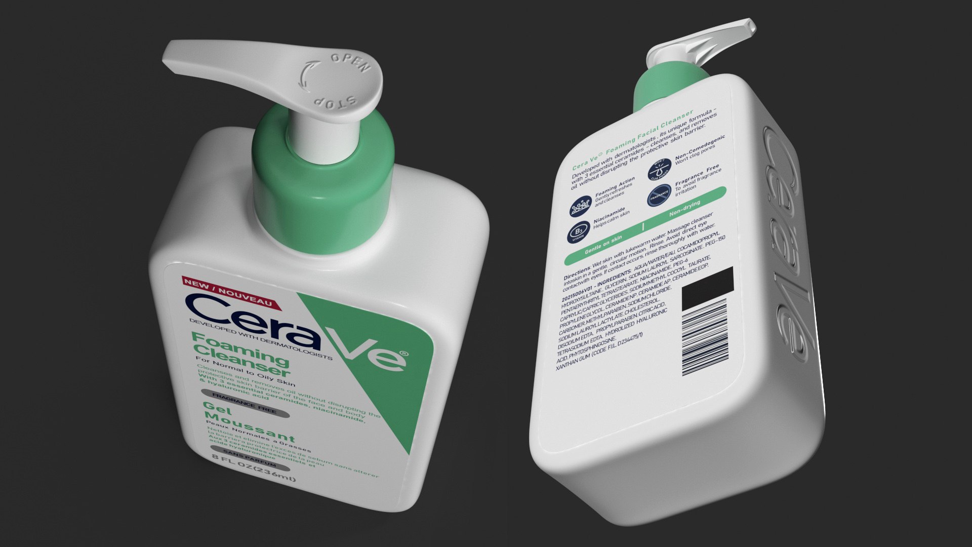 CeraVe Cleanser Dispenser Bottle 236 Ml Mint 3D Model - TurboSquid 2283313