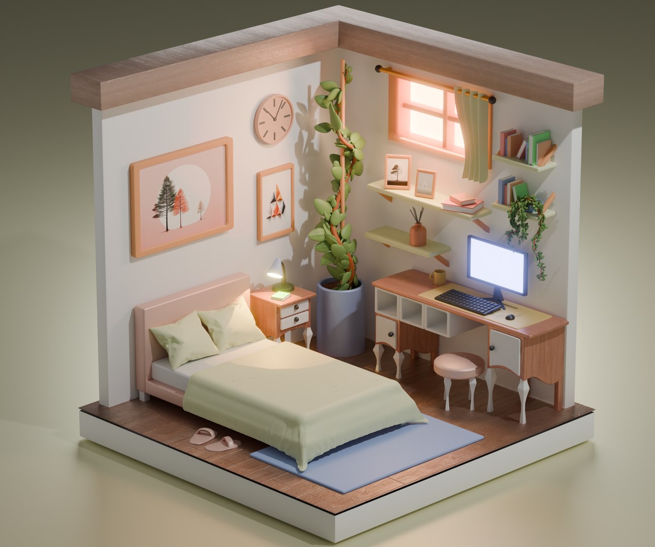 3D Isometric Room Bedroom Model - TurboSquid 2238829