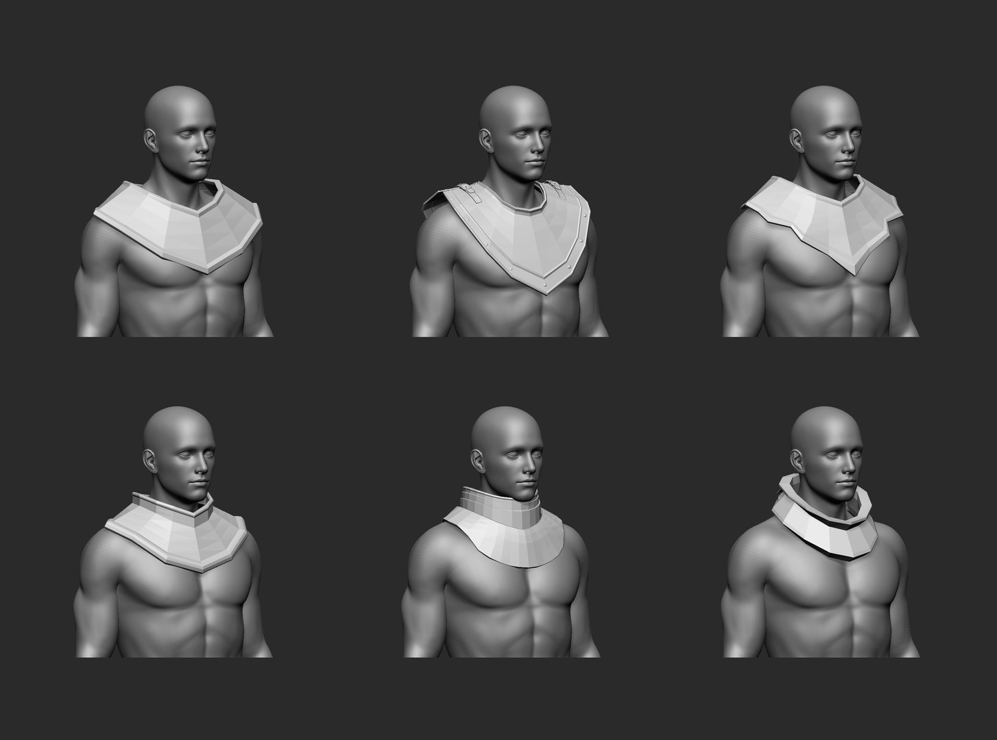 25 Low-poly Medieval Fantasy Neck Armor Gorget Base Mesh IMM Brush Set For Zbrush 3D Model ...