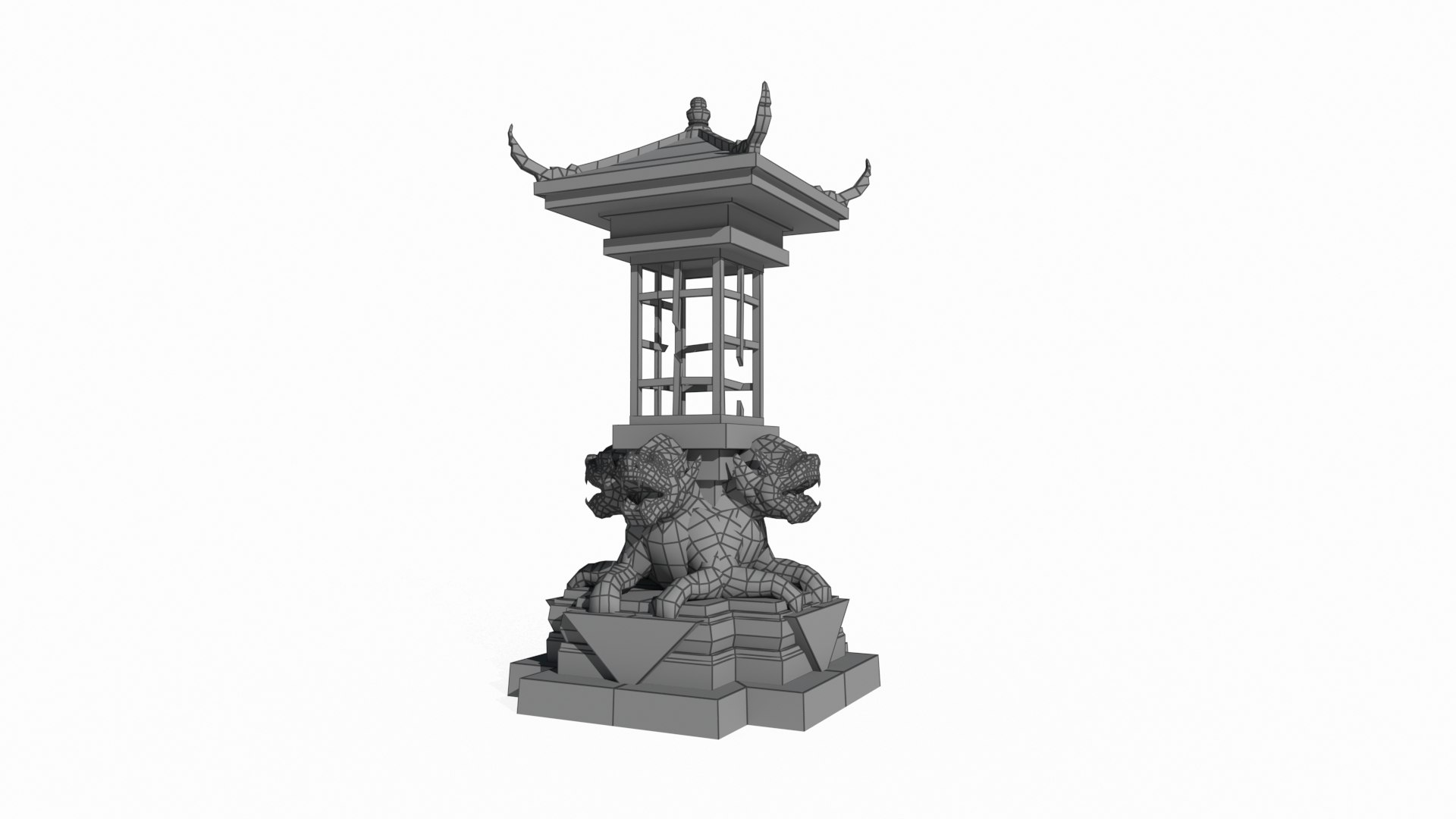 3D Asian Ancient Architecture And Garden God Beast Stone Lamp ...