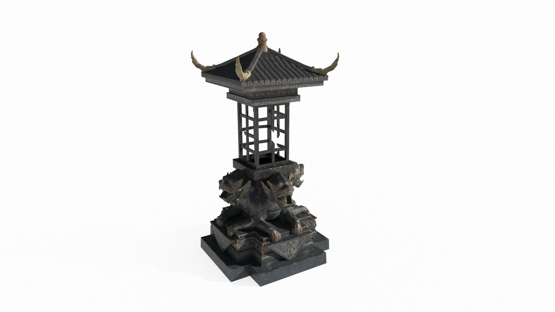 3D Asian Ancient Architecture And Garden God Beast Stone Lamp ...